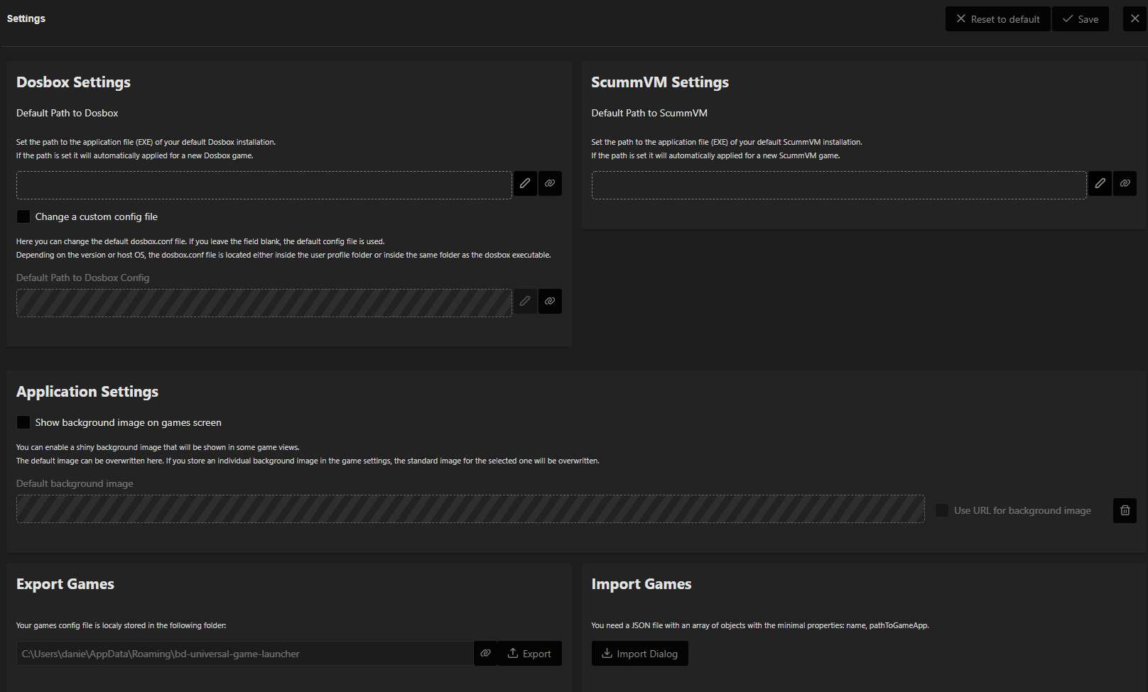 The First Start of the Launcher - Universal Game Launcher